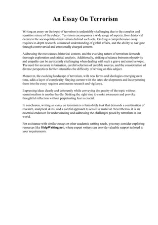 An Essay On Terrorism. AOMA Graduate School of Integrative Medicine | PDF