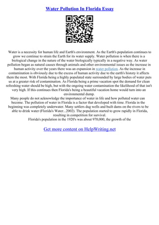 An Essay On Water Pollution | PDF