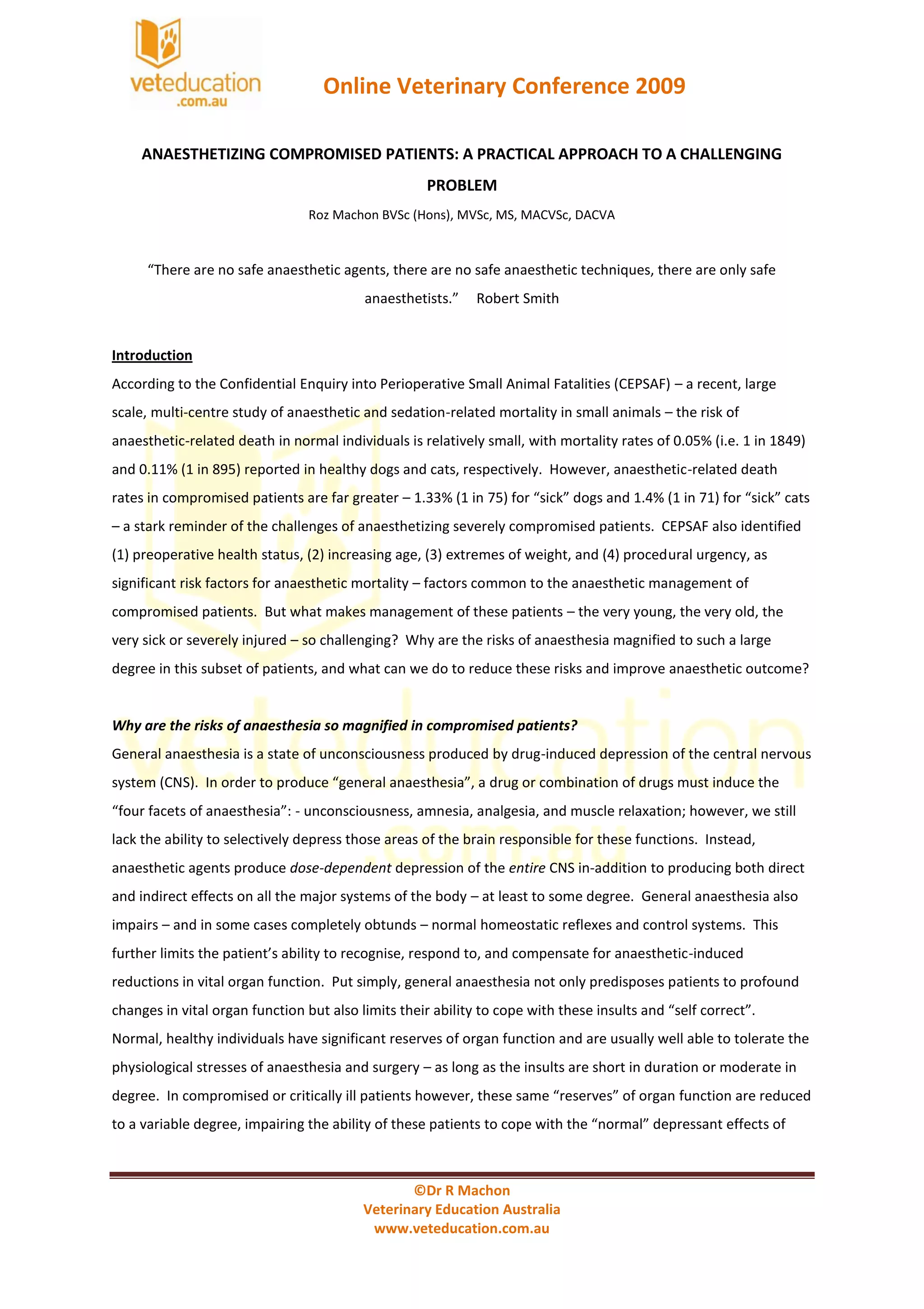 Anestesia pacientes criticos - urgencias | PDF