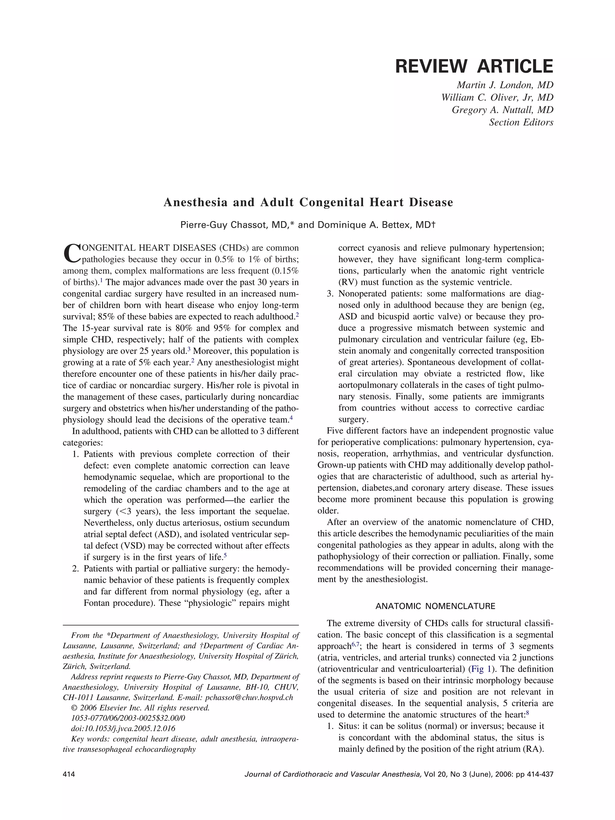 Anesthesia And Congenital Heart Disease | PDF