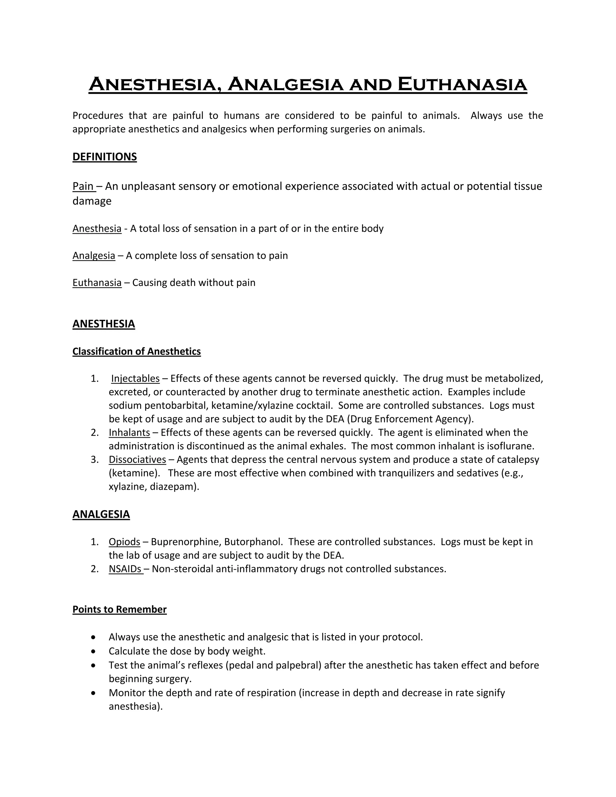 Anesthesia and euthanasia | PDF