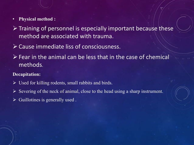 Anesthesia and euthanasia of experimental animal by vivek and naveen | PPTX