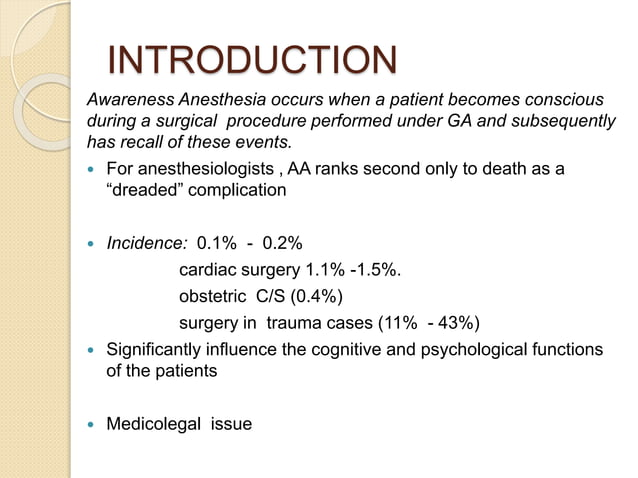 Anesthesia awareness | PPTX | Surgery | Medical Health