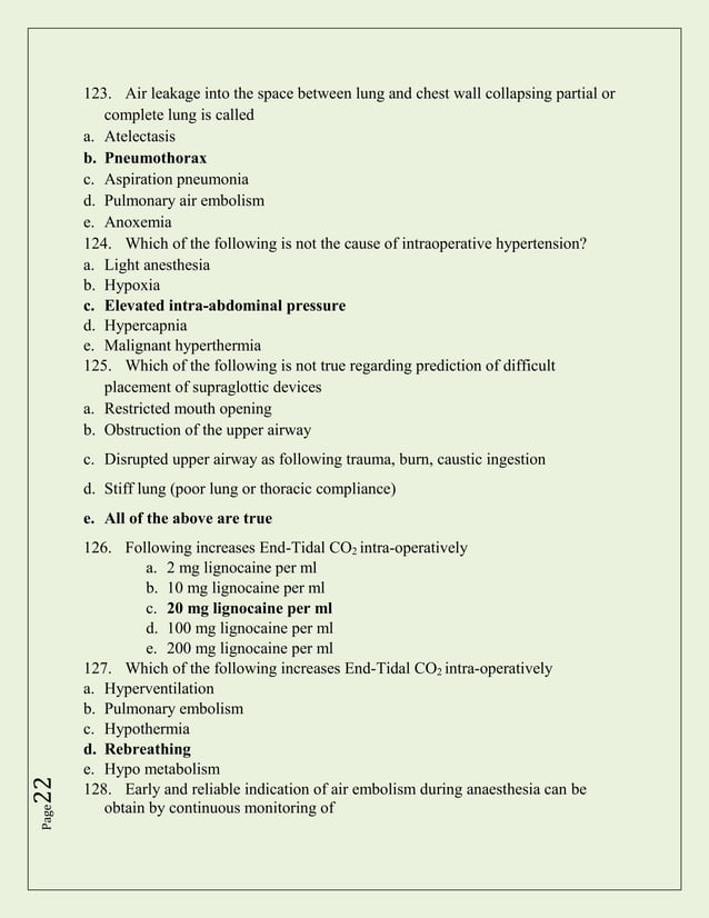 Anesthesia complications mcqs by israr ysfz | PDF | Lung and ...