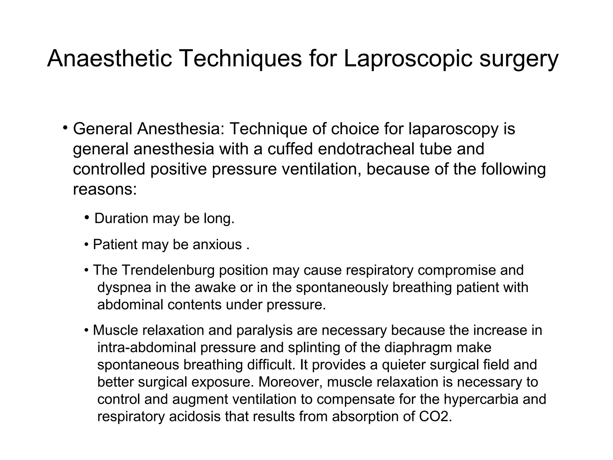 Anesthesia for laproscopic surgery | PPT