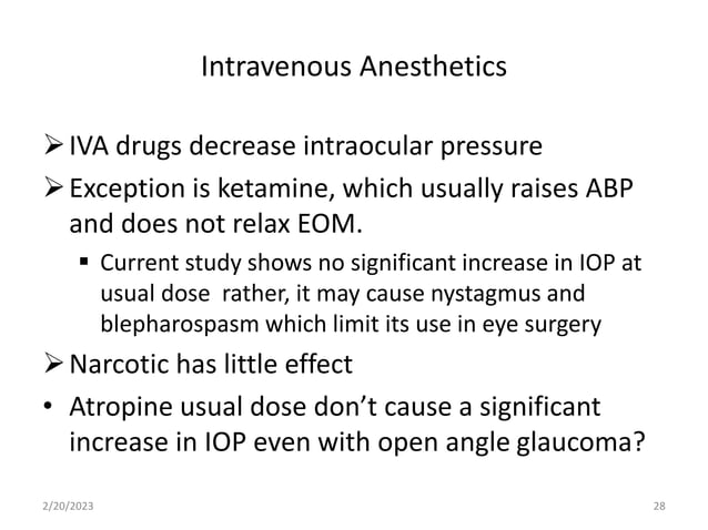Anesthesia for ophthalmic surgery and complication.pptx | Eye and ...