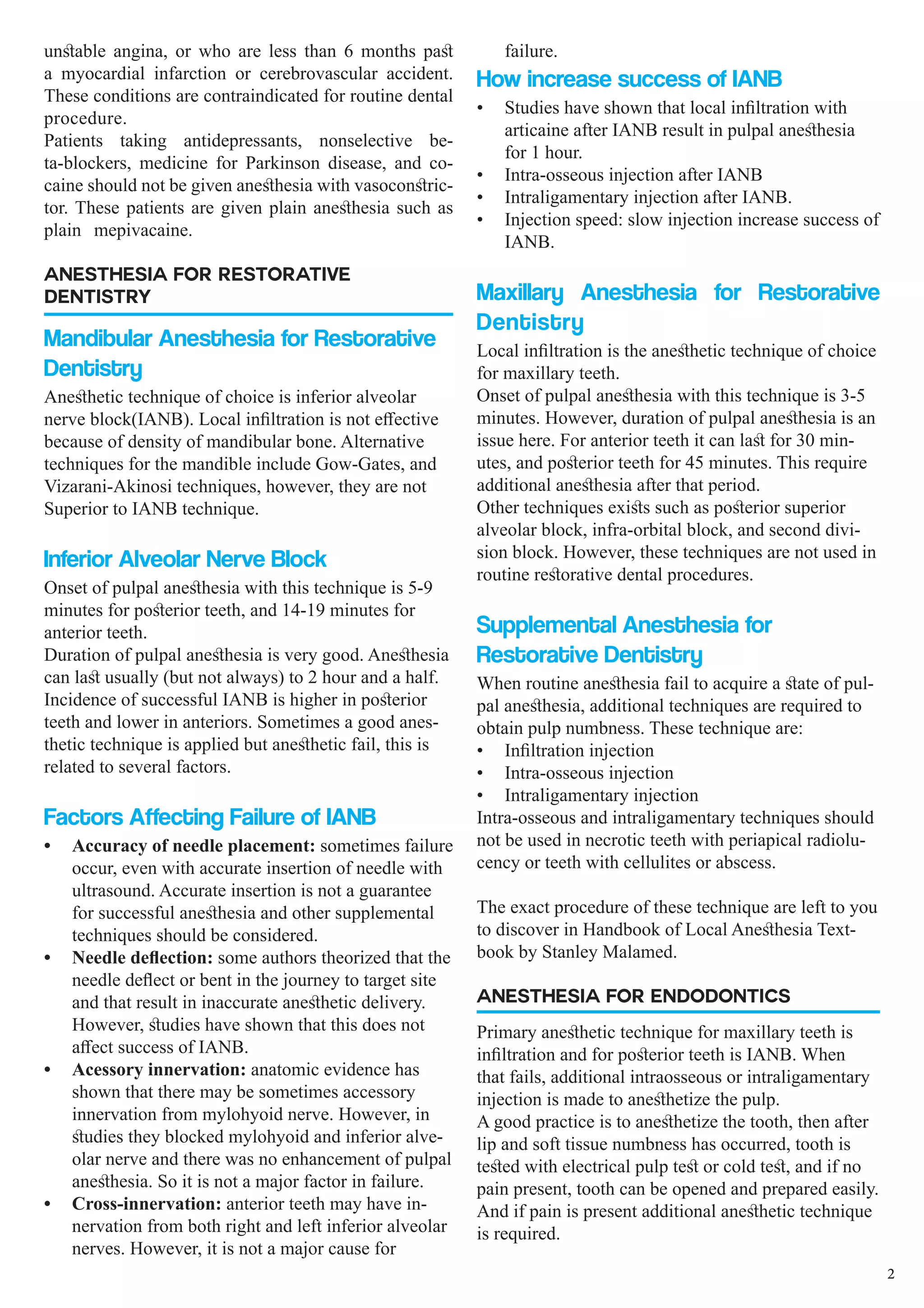 Anesthesia for Restorative Dentistry and Endodontics Lecture | PDF