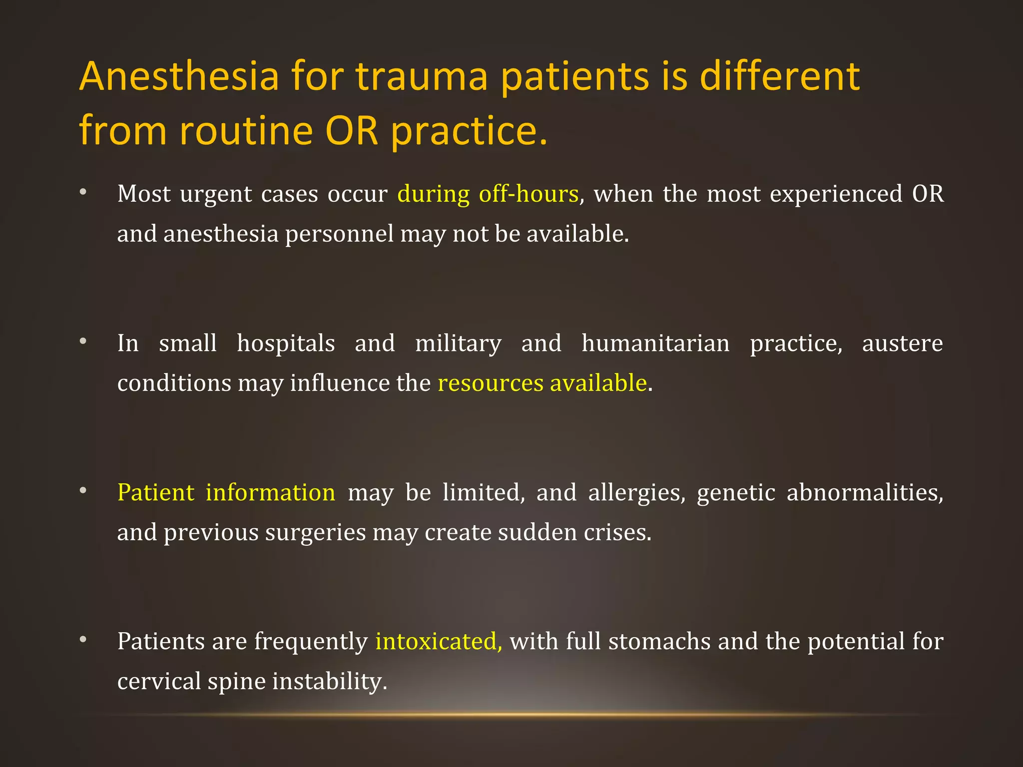 Anesthesia for Trauma | PPT