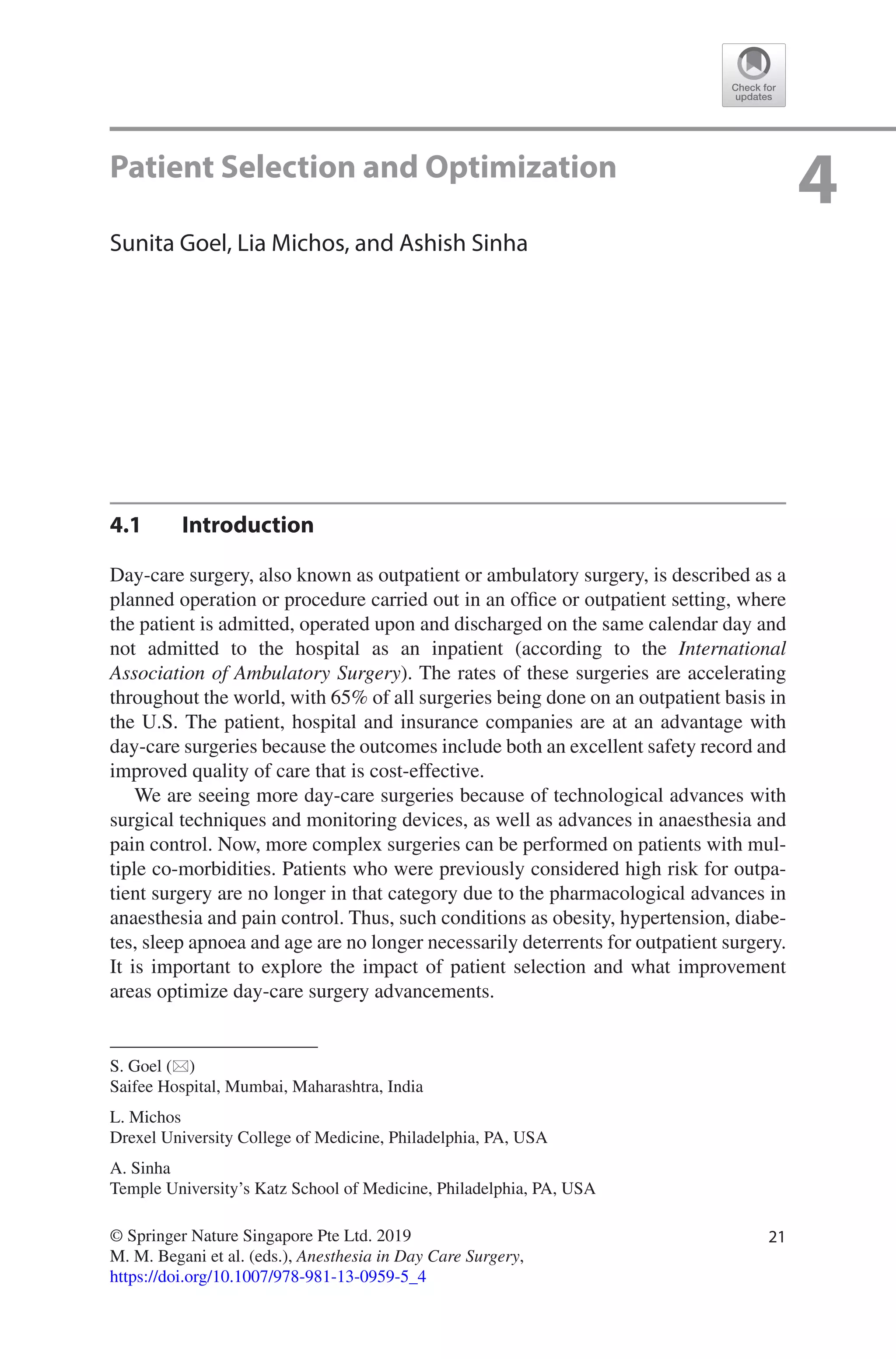 Anesthesia in day care surgery | PDF