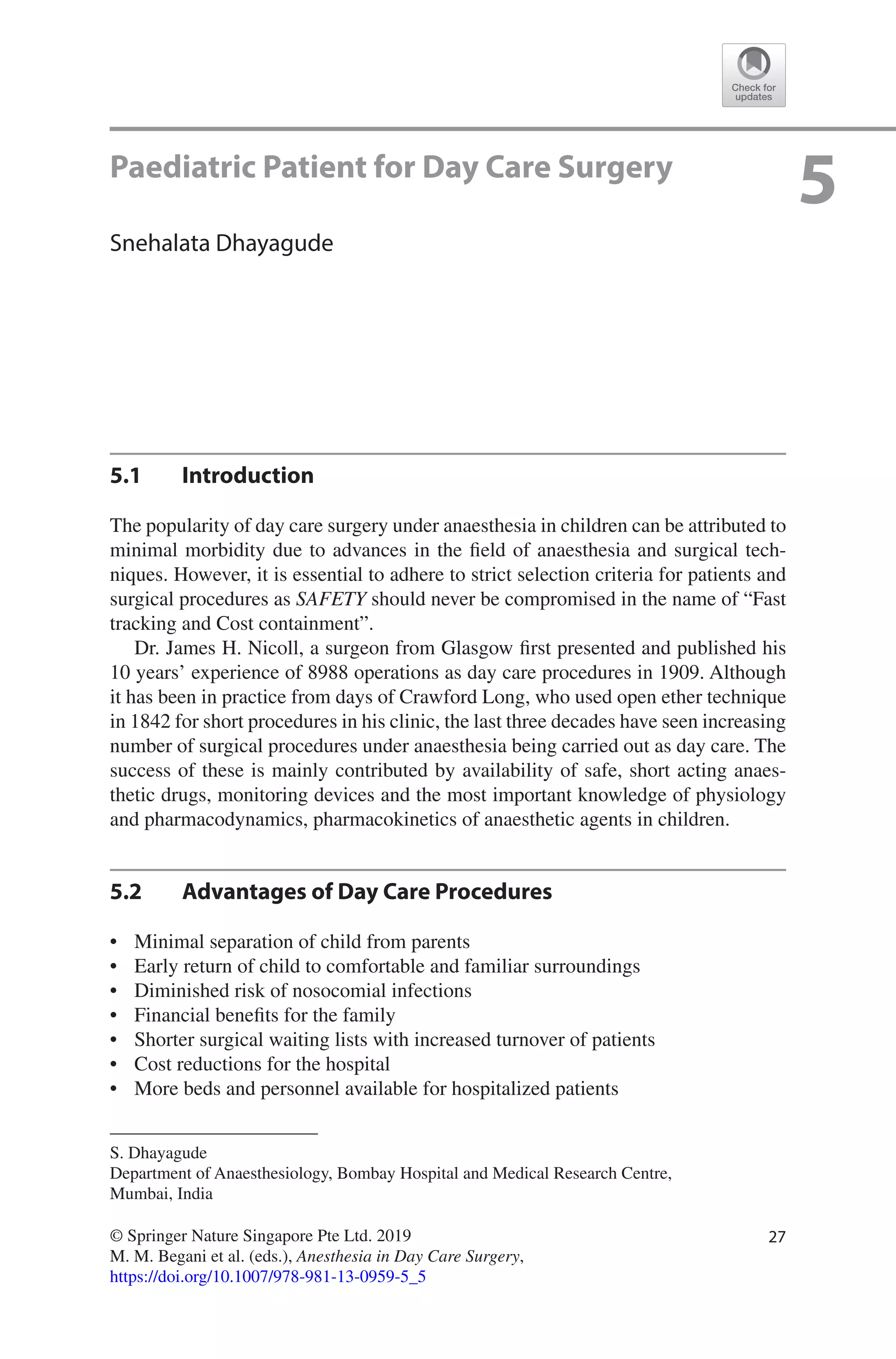 Anesthesia in day care surgery | PDF