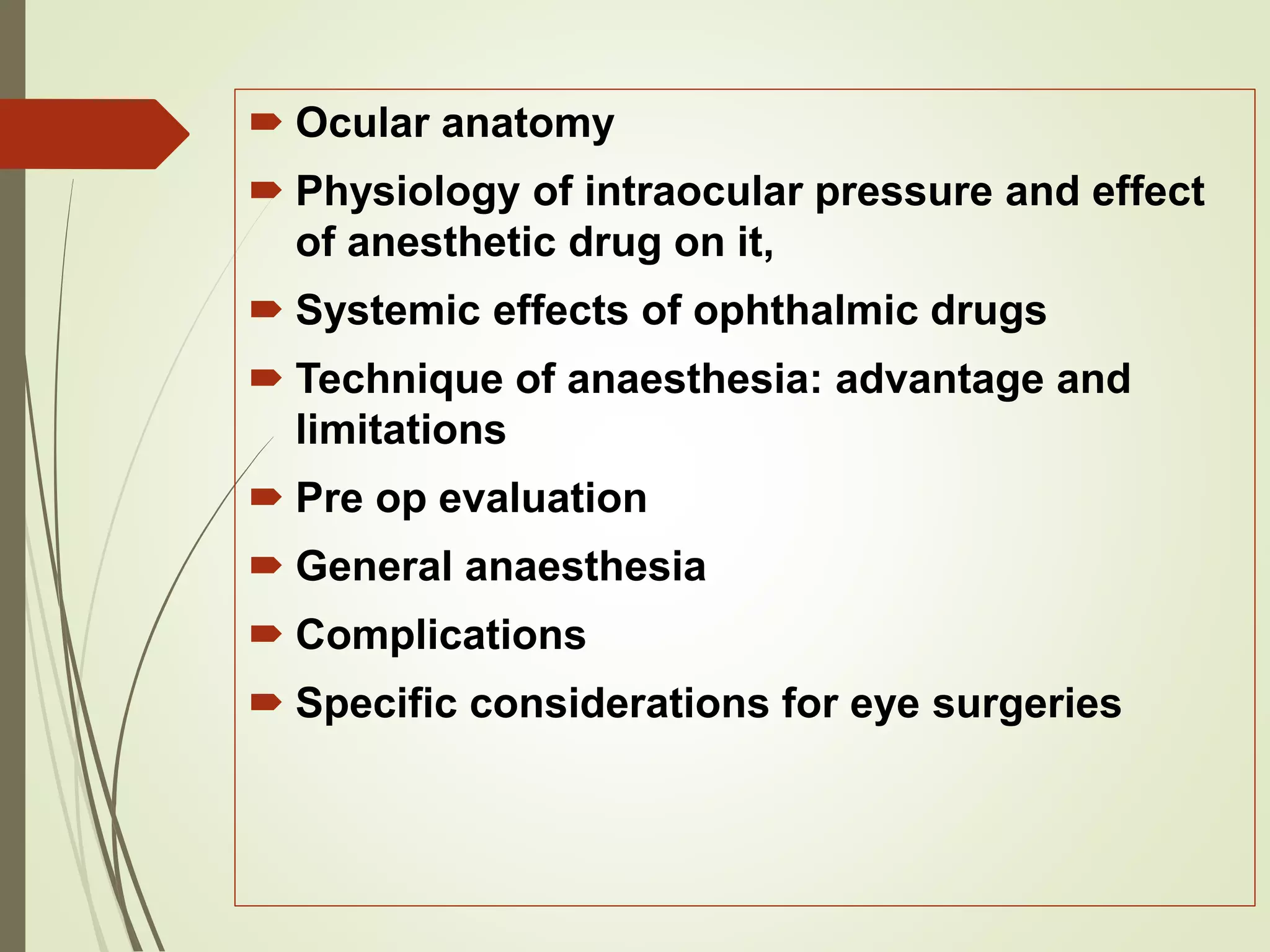 Anesthesia in ophthalmic surgery dr ferdous | PPTX