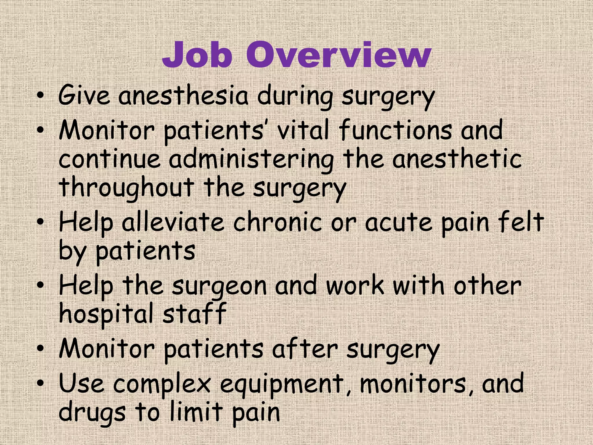 The Career of Anesthesiologist | PPTX