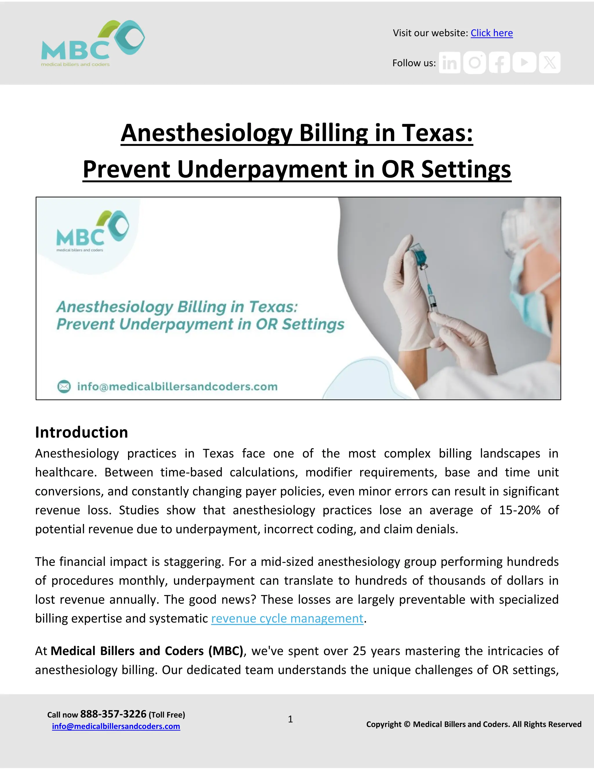 Anesthesiology Billing in Texas: Prevent Underpayment in OR Settings | PDF