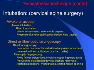 Anesthetic considerations for spinal surgery | PPTX