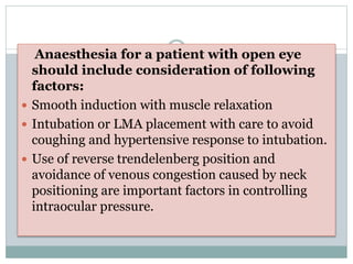 anesthetic effect in IOP surgery and its drugs action | PPTX
