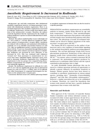 Anesthetic requirement is increased in redhead | PDF