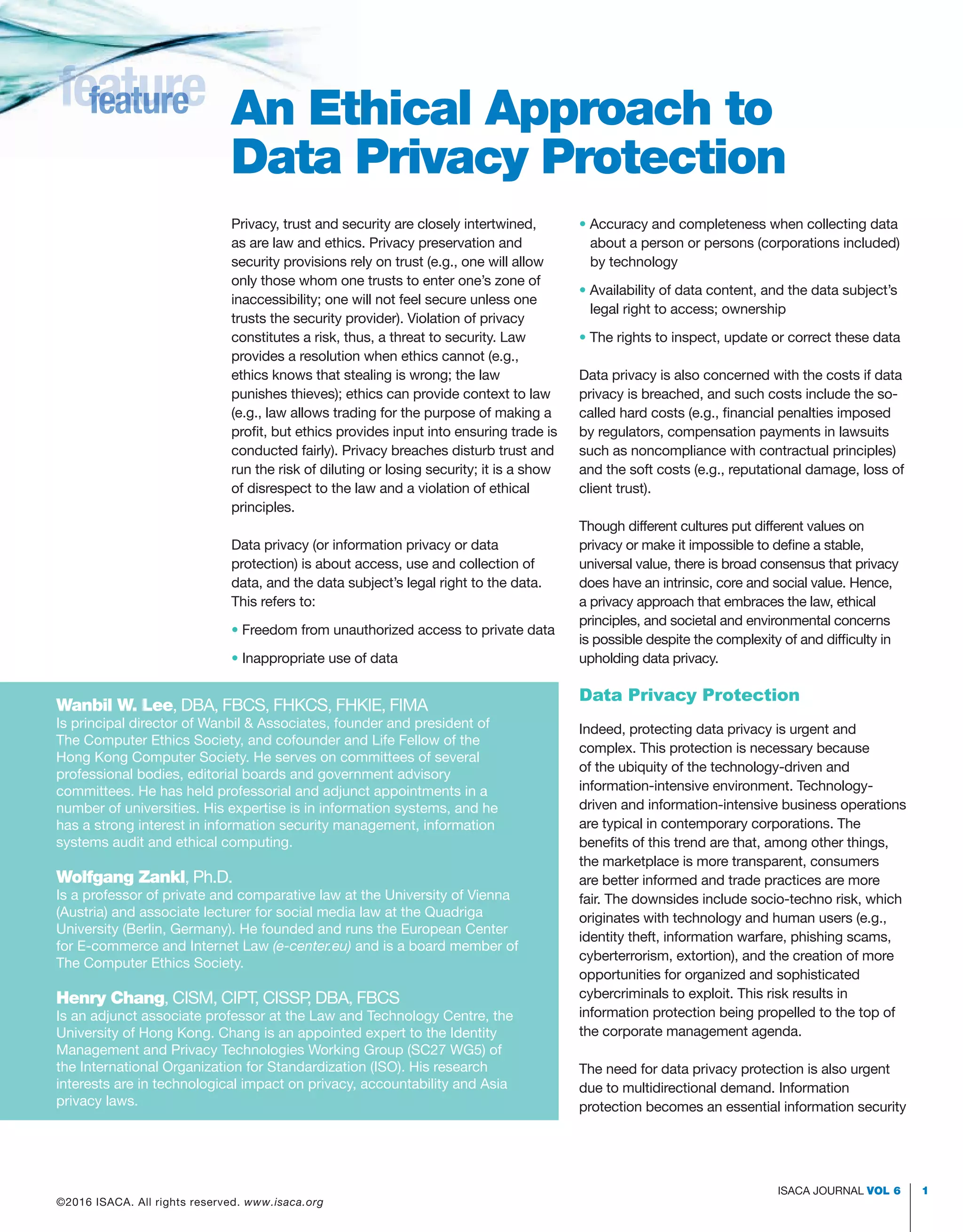 An ethical approach to data privacy protection | PDF