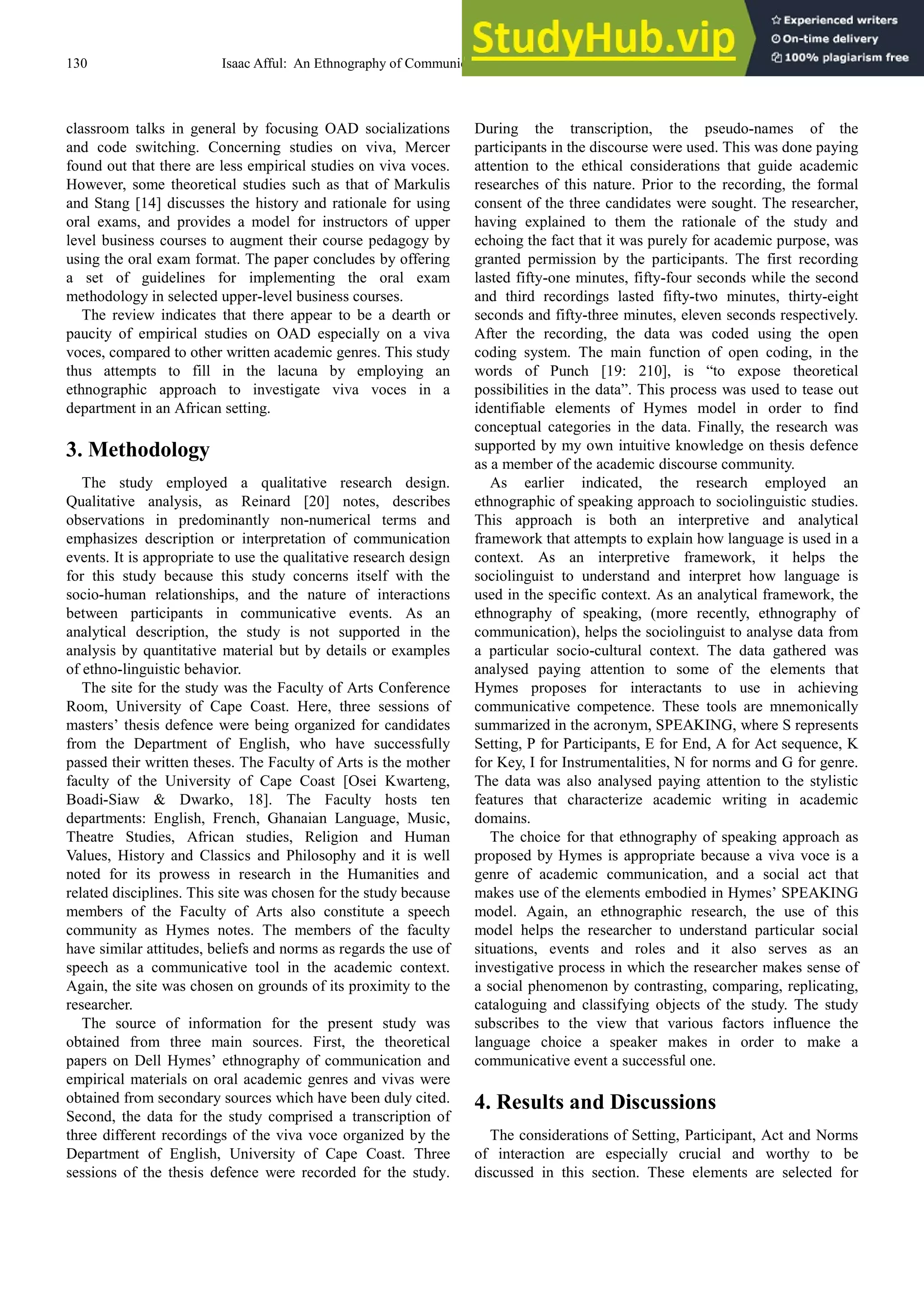 An Ethnography Of Communication Viva Voce In A Ghanaian University | PDF