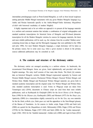 An Etymological Dictionary Of The Mongolic Languages Some Preliminary ...