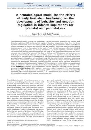 A neurobiological model for the effects of early brainstem functioning ...