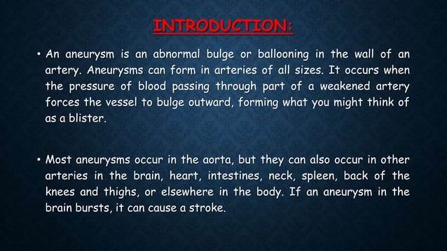 Aneurysm | PPTX | Heart and Cardiovascular Diseases | Diseases and ...