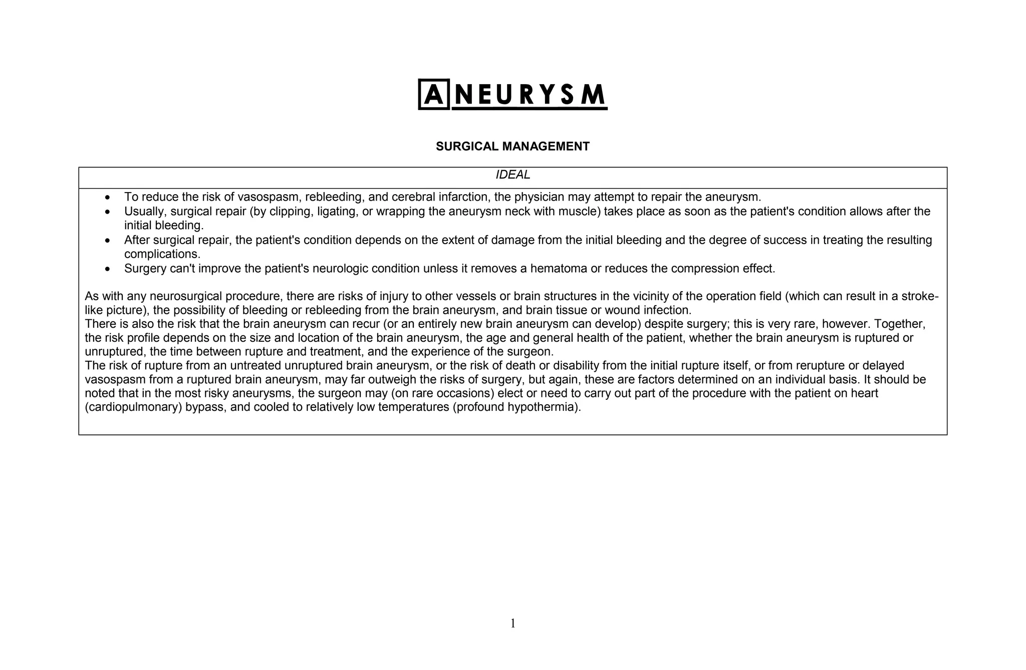 Aneurysm nursing, medical, surgical managements | PDF