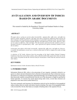 An Evaluation and Overview of Indices Based on Arabic Documents | PDF