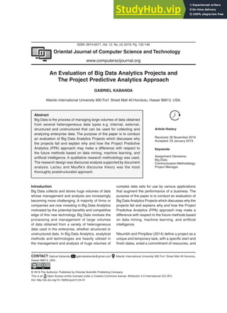 An Evaluation Of Big Data Analytics Projects And The Project Predictive ...