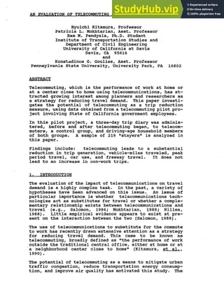 An Evaluation Of Telecommuting As A Trip Reduction Measure | PDF