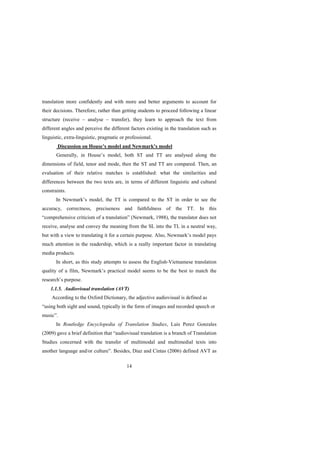 An evaluation of the translation of the film Rio based on Newmarks ...