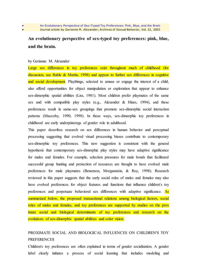 An Evolutionary Perspective Of Sex Typed Toy Preferences Pdf