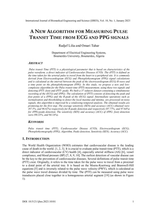 A NEW ALGORITHM FOR MEASURING PULSE-IJBES.pdf | Heart and Cardiovascular Diseases | Diseases and ...