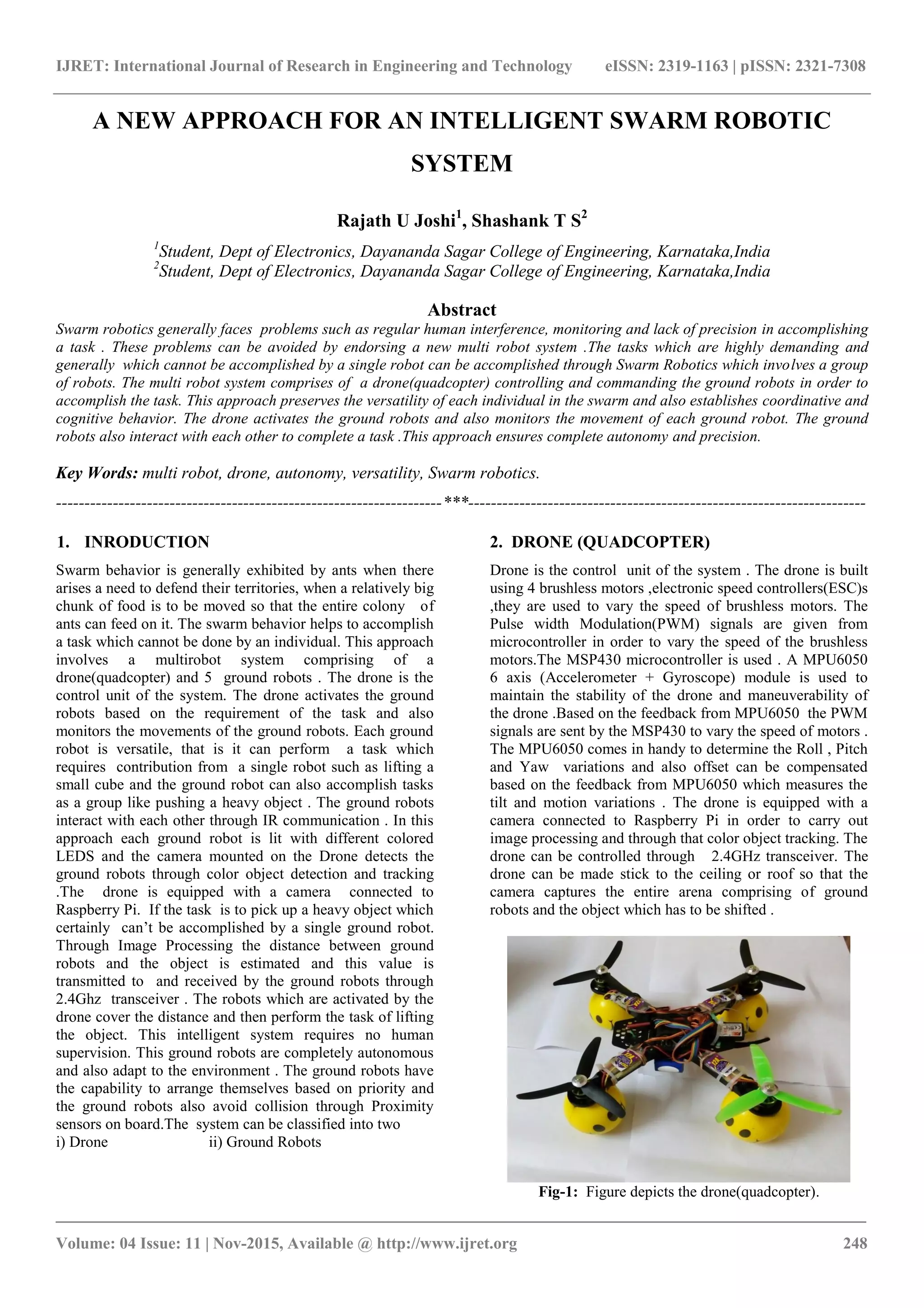 A new approach for an intelligent swarm robotic system | PDF