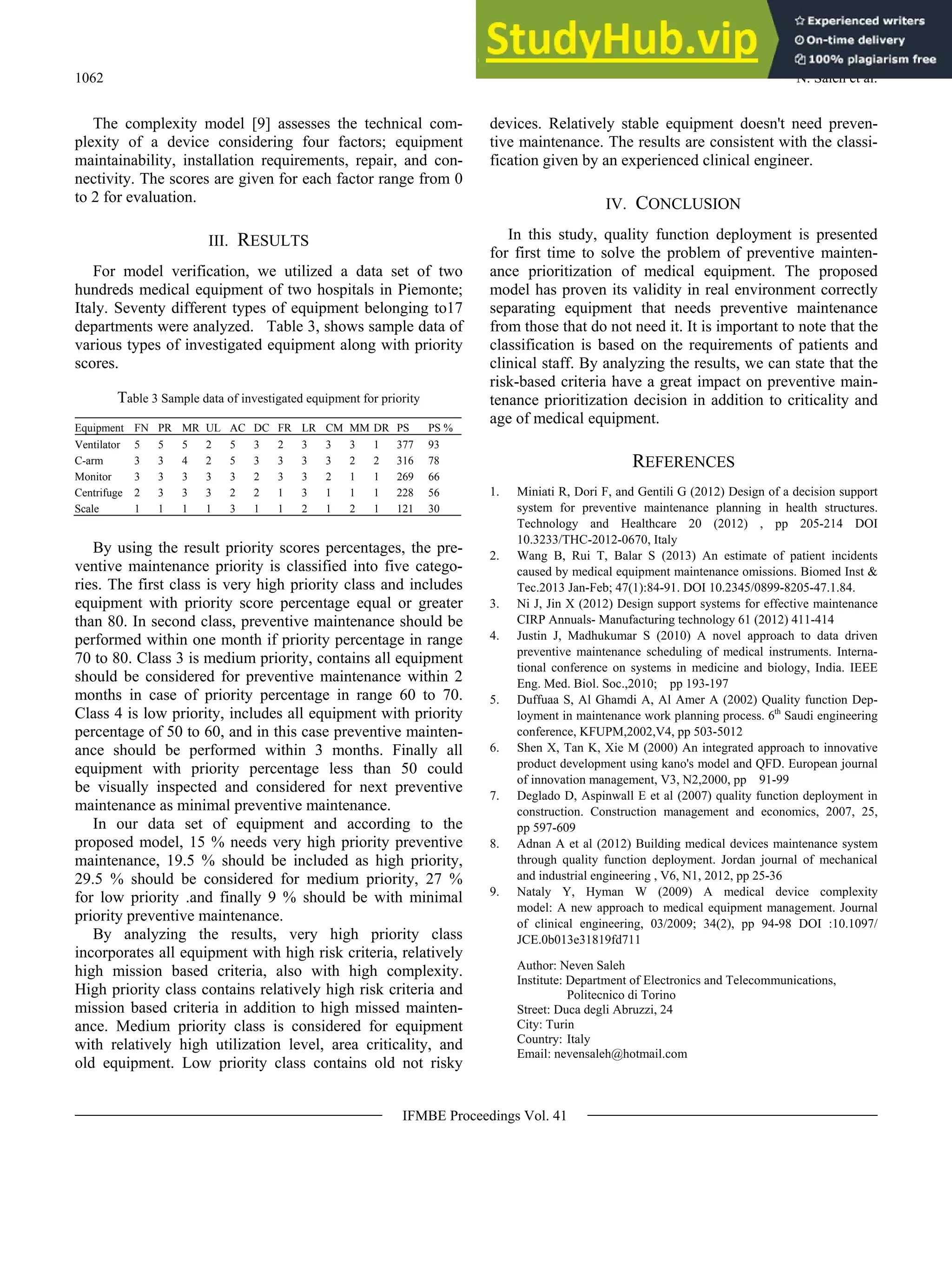 A New Approach For Preventive Maintenance Prioritization Of Medical Equipment | PDF