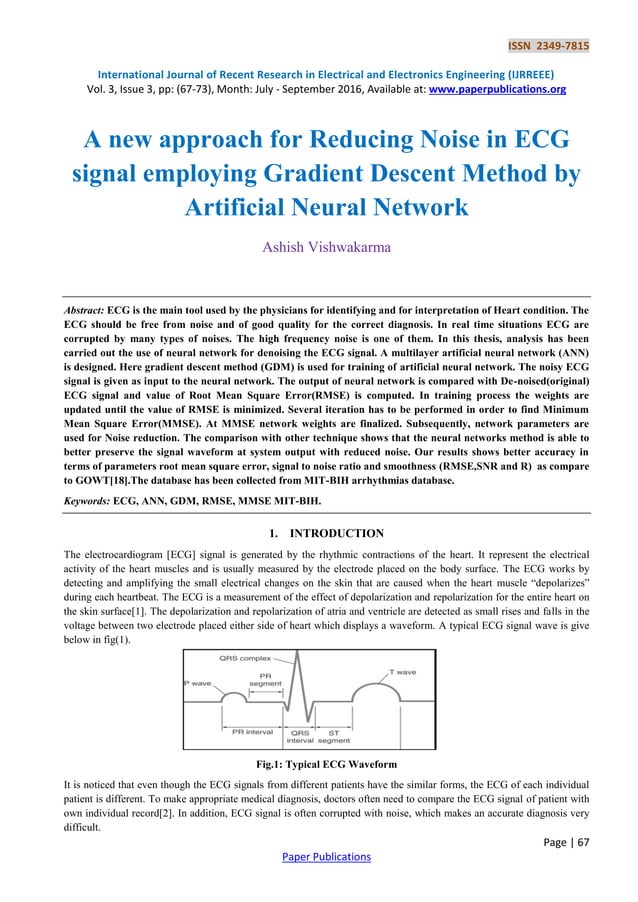 A new approach for Reducing Noise in ECG signal employing Gradient Descent Method by Artificial ...