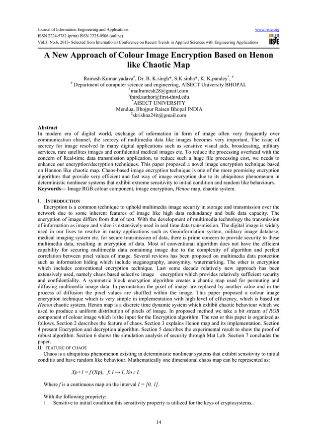 A new approach of colour image encryption based on henon like chaotic map | PDF