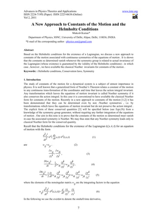 A new approach to constants of the motion and the helmholtz conditions | PDF | Physics | Science