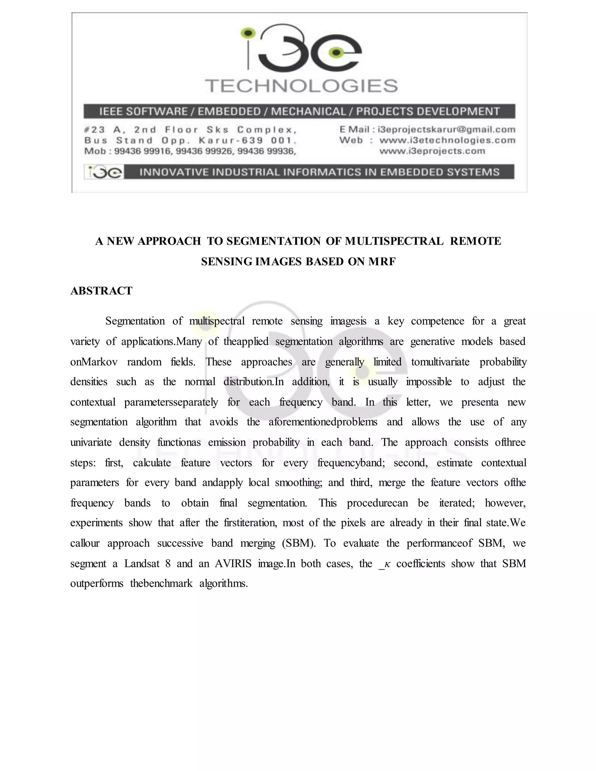 A new approach to segmentation of multispectral remote sensing images based on mrf | PDF