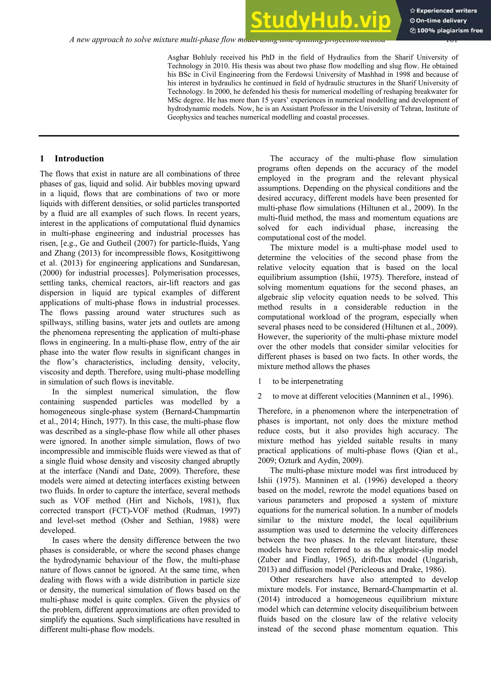 A New Approach To Solve Mixture Multi-Phase Flow Model Using Time Splitting Projection Method | PDF