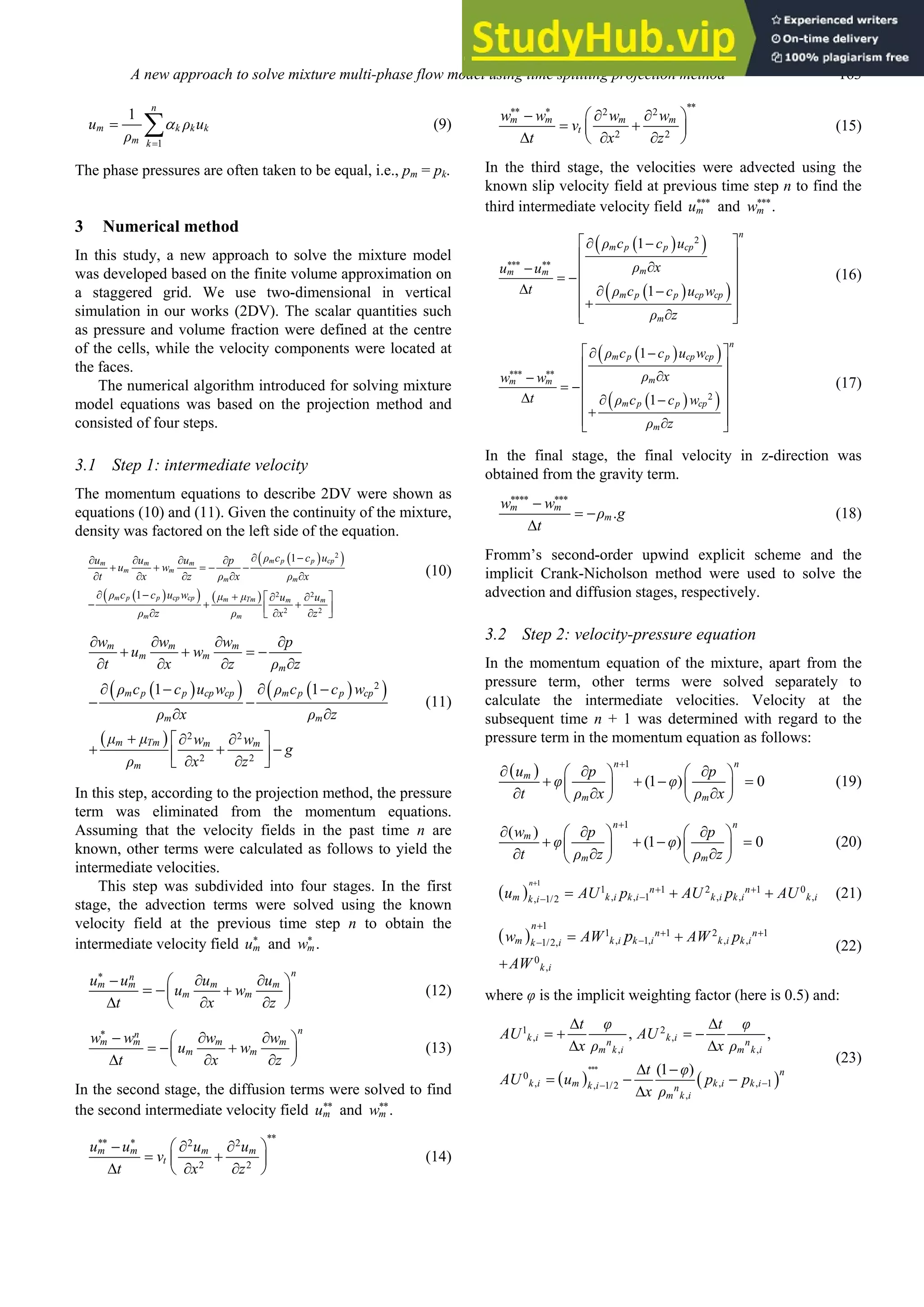 A New Approach To Solve Mixture Multi-Phase Flow Model Using Time Splitting Projection Method | PDF