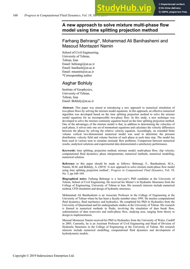 A New Approach To Solve Mixture Multi-Phase Flow Model Using Time Splitting Projection Method | PDF