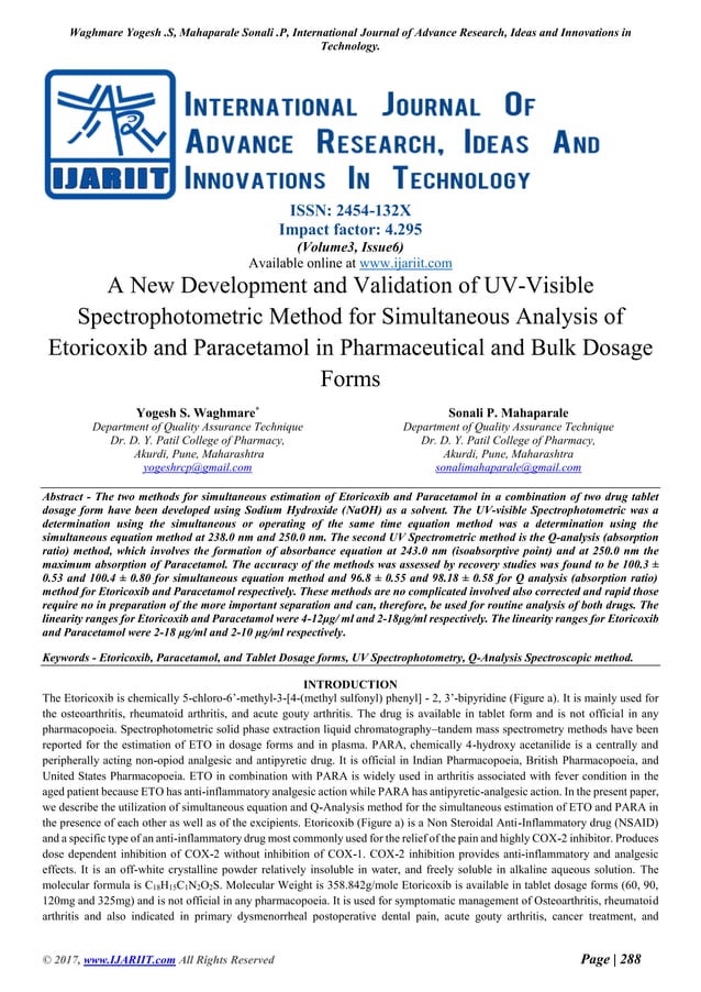 A New Development And Validation Of Uv Visible Spectrophotometric