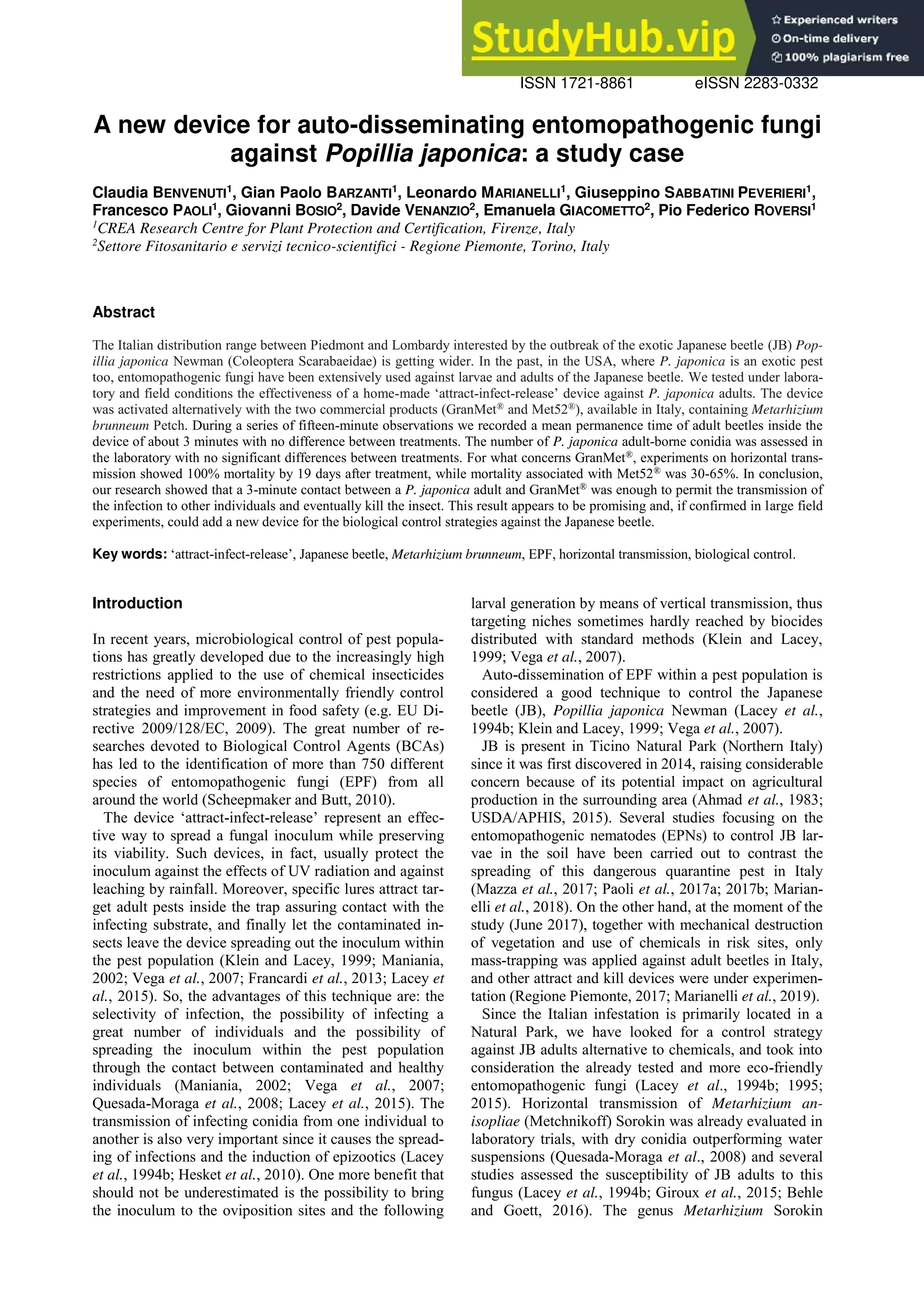 A New Device For Auto-Disseminating Entomopathogenic Fungi Against ...