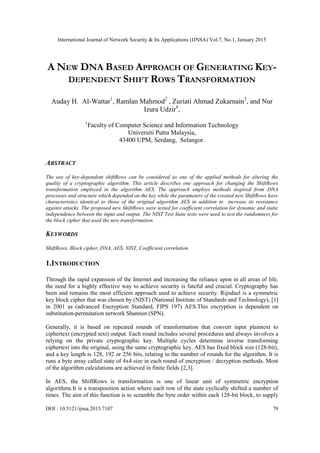 A new dna based approach of generating key dependent shift rows transformation | PDF