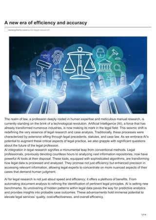 AI FOR LEGAL RESEARCH: STREAMLINING LEGAL PRACTICES FOR THE DIGITAL AGE ...