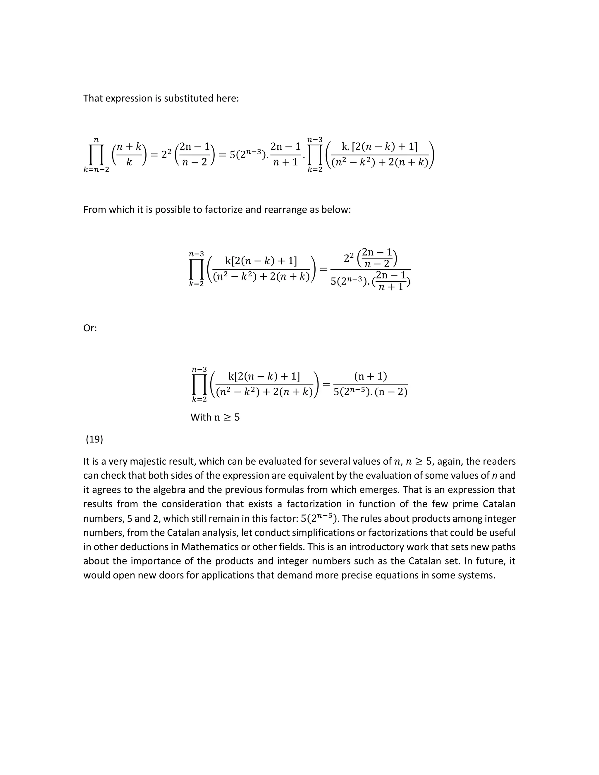 Product analysis formulas: The catalan numbers and its relation with the product of odd numbers ...
