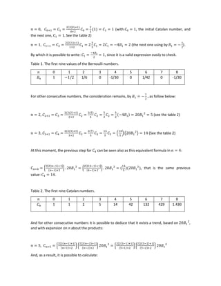 Product analysis formulas: The catalan numbers and its relation with ...