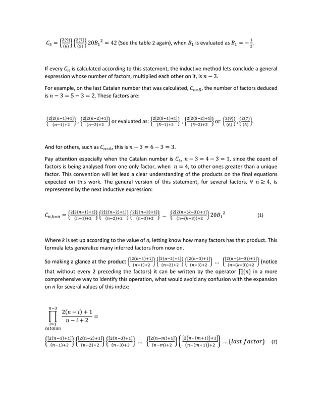 Product analysis formulas: The catalan numbers and its relation with ...
