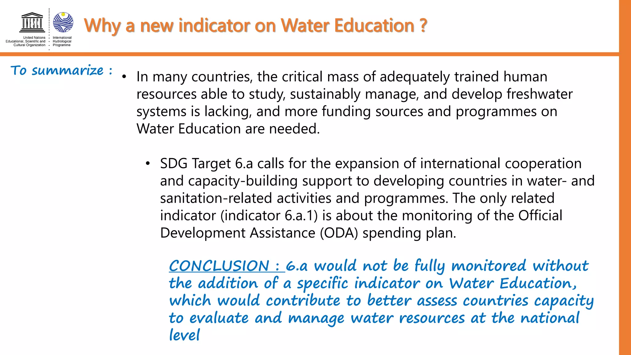 A New Indicator for Water Education under the SDGs, UNESCO-IHP | PDF
