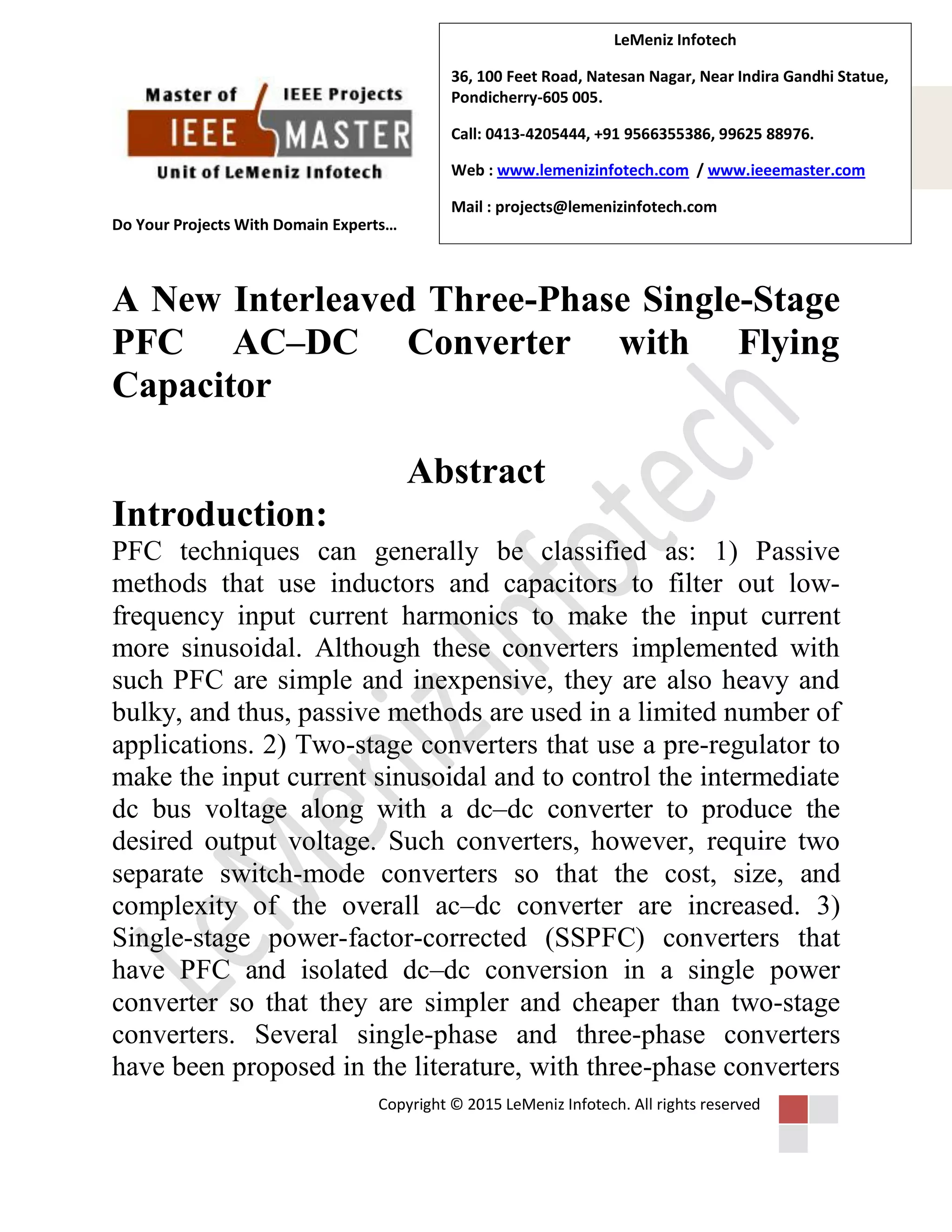 A new interleaved three phase single-stage pfc ac–dc converter with flying capacitor | PDF